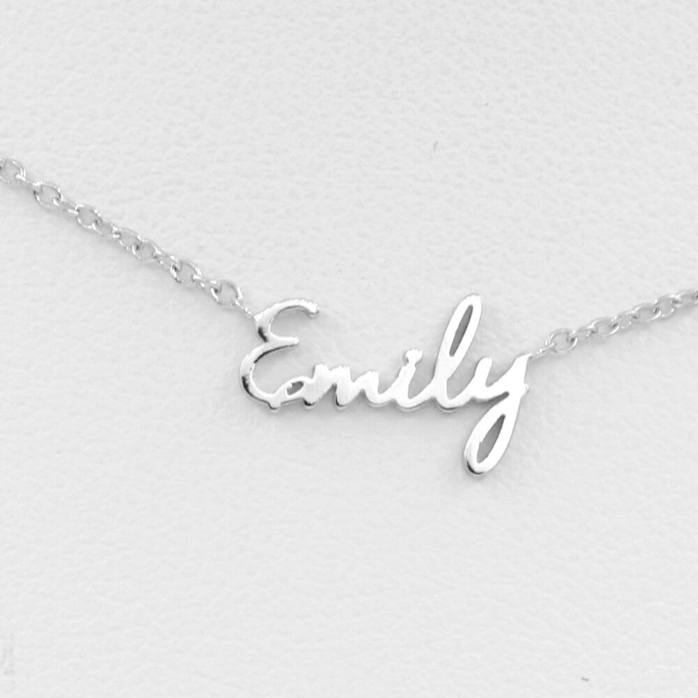 14k Emily Gold Name Necklace Real White Gold - Gem